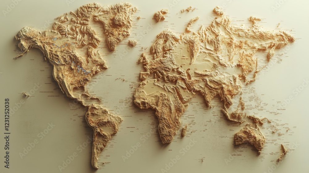 21.A detailed political world map, with bold country borders and labels ...