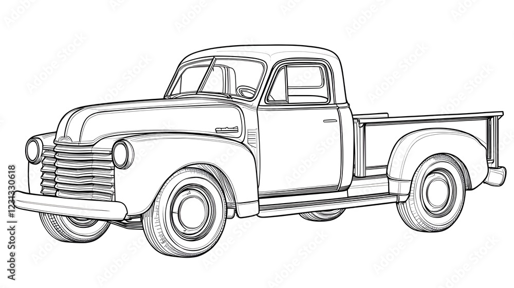 Vintage Pickup Truck Outline Drawing for Kids Coloring Activity Stock ...