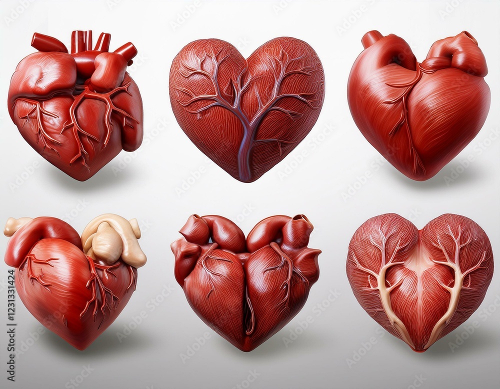 Human heart anatomy. Set of realistic human heart isolated on white ...