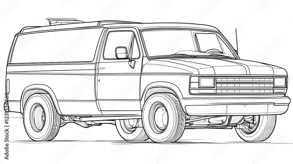 Professional Utility Van Blueprint Drawing for Kids Coloring Activity ...