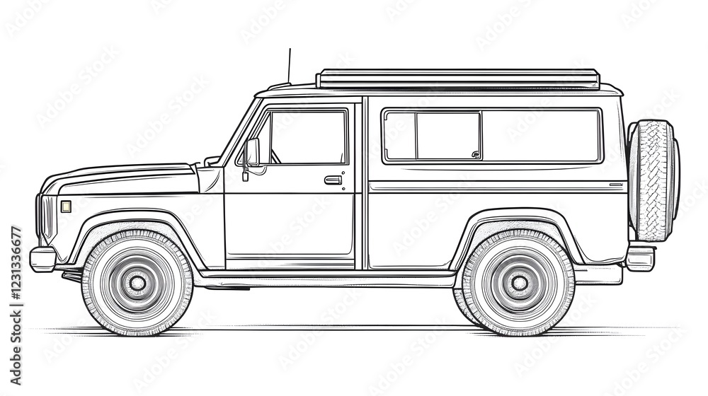 Minimalist Outline Drawing of Rugged Off Road Utility Vehicle for Kids ...