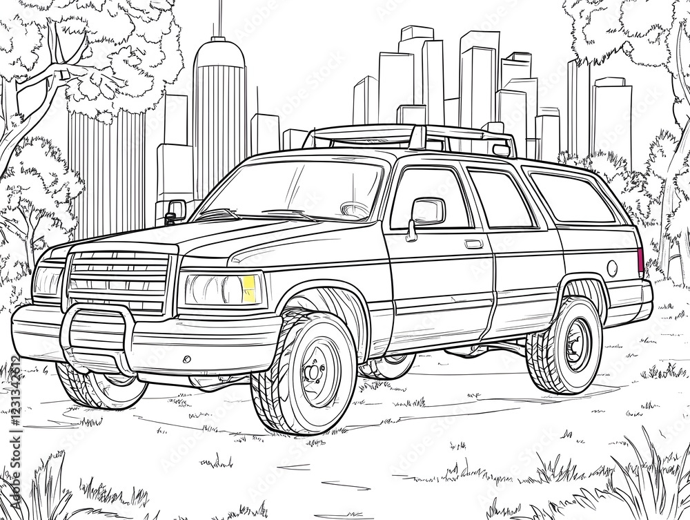 Professional utility vehicle blank line drawing for kids coloring ...