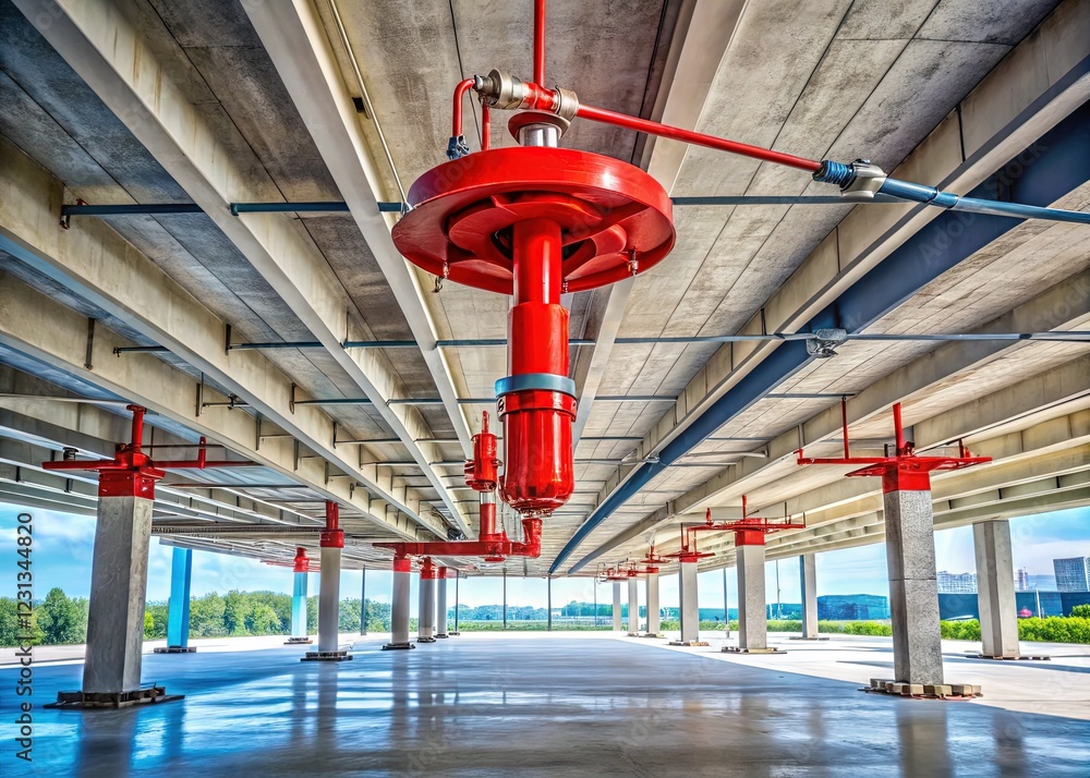 Aerial View of Fire Suppression System in Post-Tensioned Ceiling Stock ...