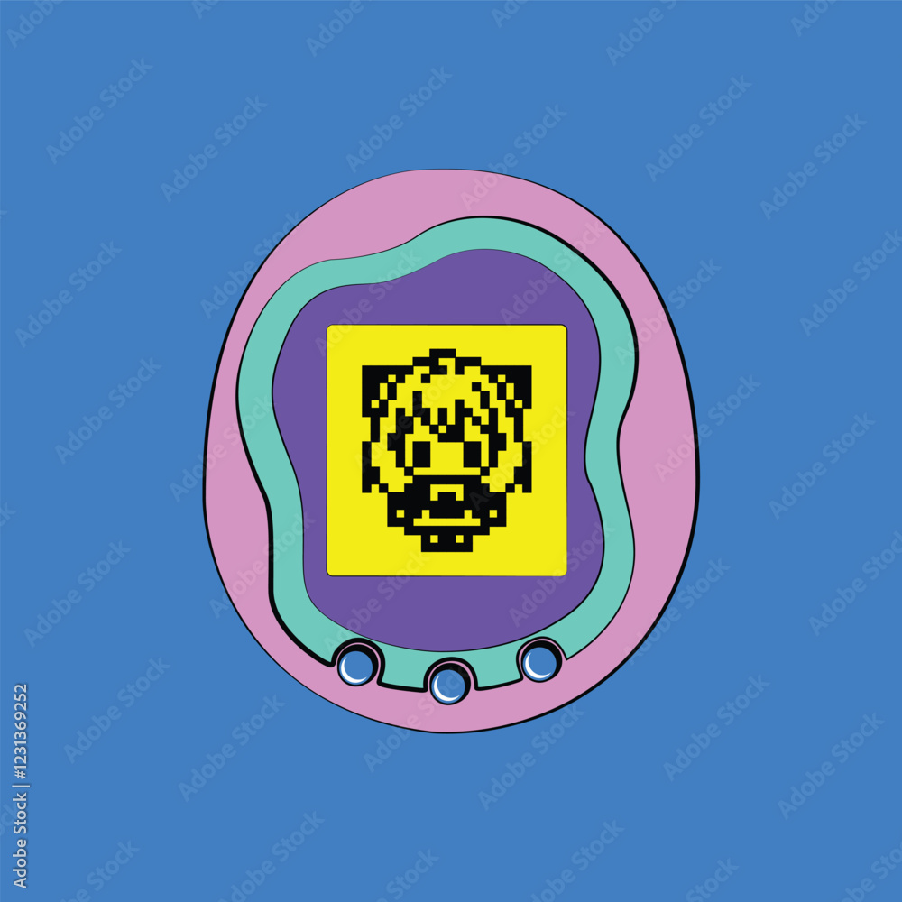 Virtual pet toy illustration. Vintage digital pocket pet game. Japanese ...