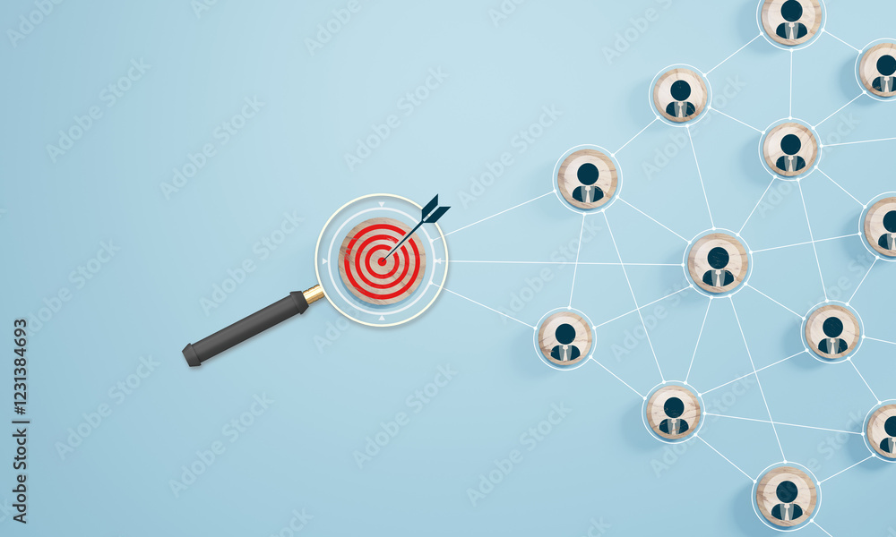 Red dartboard and red arrow connection linkage with human icon for ...