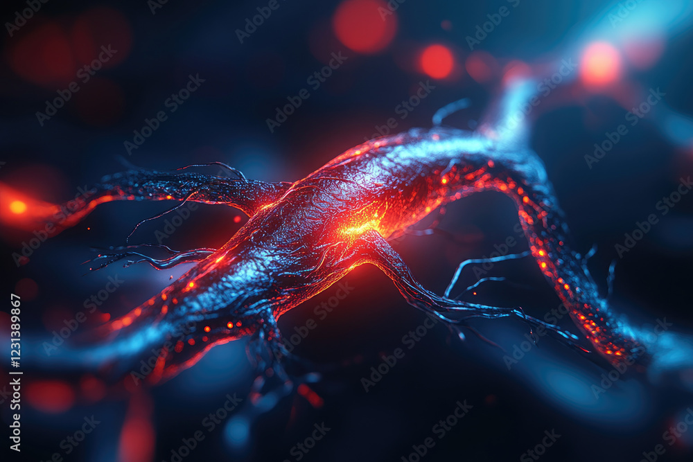 Glowing pulse effect illustration of arteries and veins close-up human ...