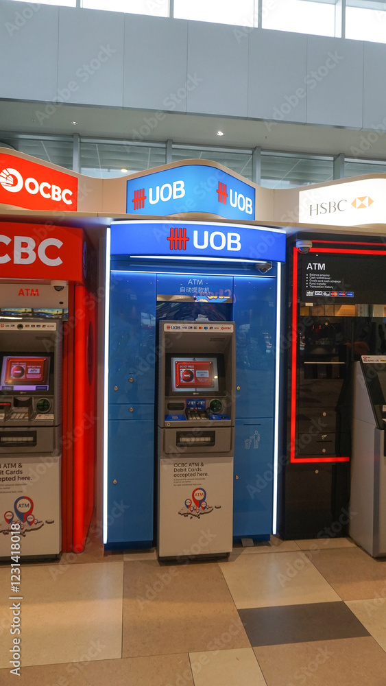 Singapore - January 21, 2024: ATMs -automated teller machines at Changi ...