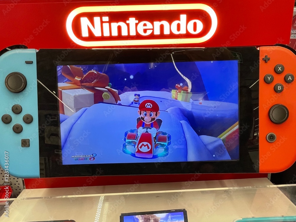 Florence, Italy, January 25th , 2025, famous nintendo consolle with ...