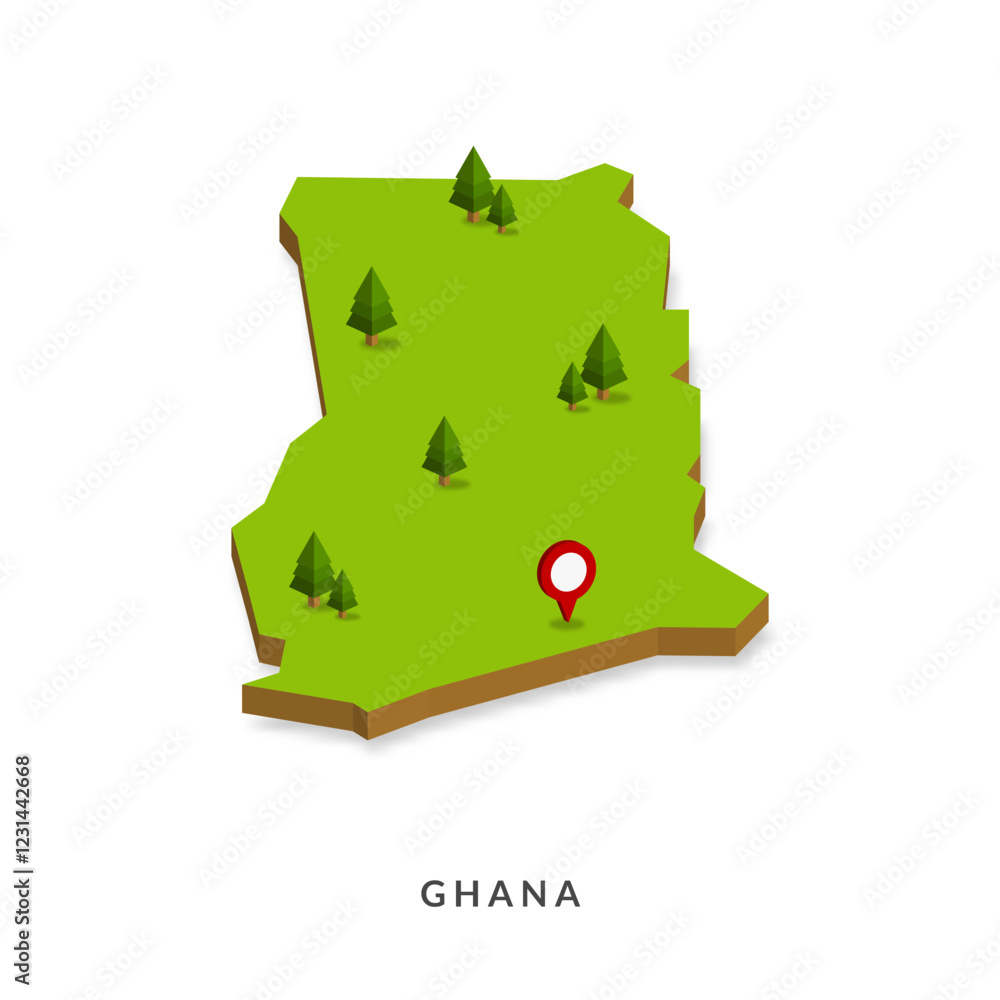 Isometric Map of Ghana. Simple 3D Map. Vector Illustration - EPS 10 ...
