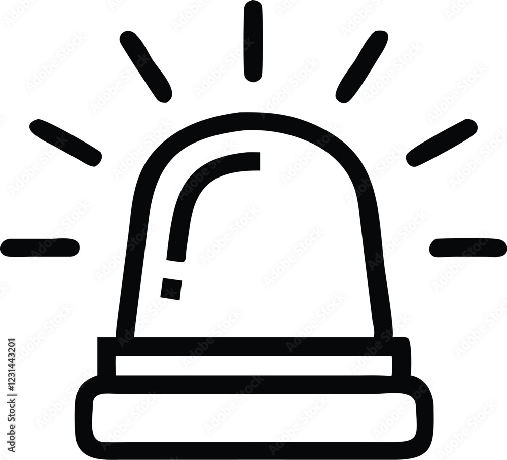 Emergency siren icon, black and white illustration, simple line drawing ...