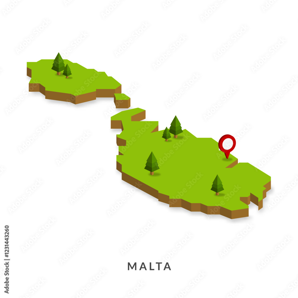 Isometric Map of Malta. Simple 3D Map. Vector Illustration - EPS 10 ...