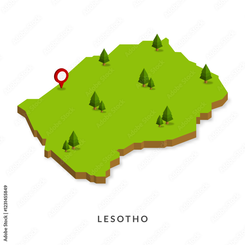 Isometric Map of Lesotho. Simple 3D Map. Vector Illustration - EPS 10 ...