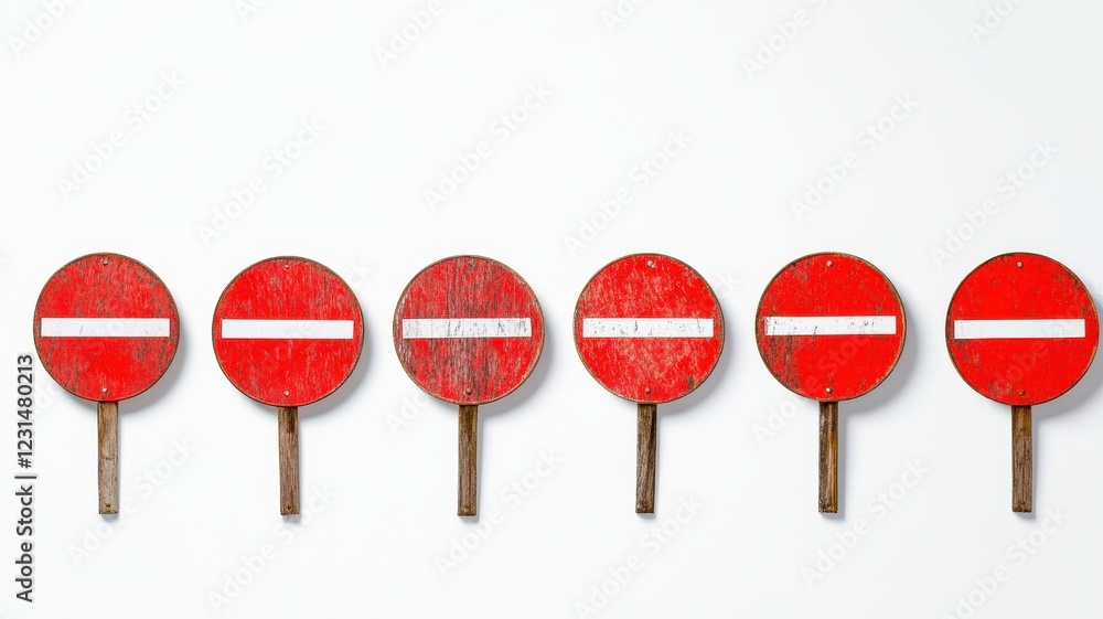 Weathered No Entry Road Signs: A Distinctive Set of Cautionary Symbols ...