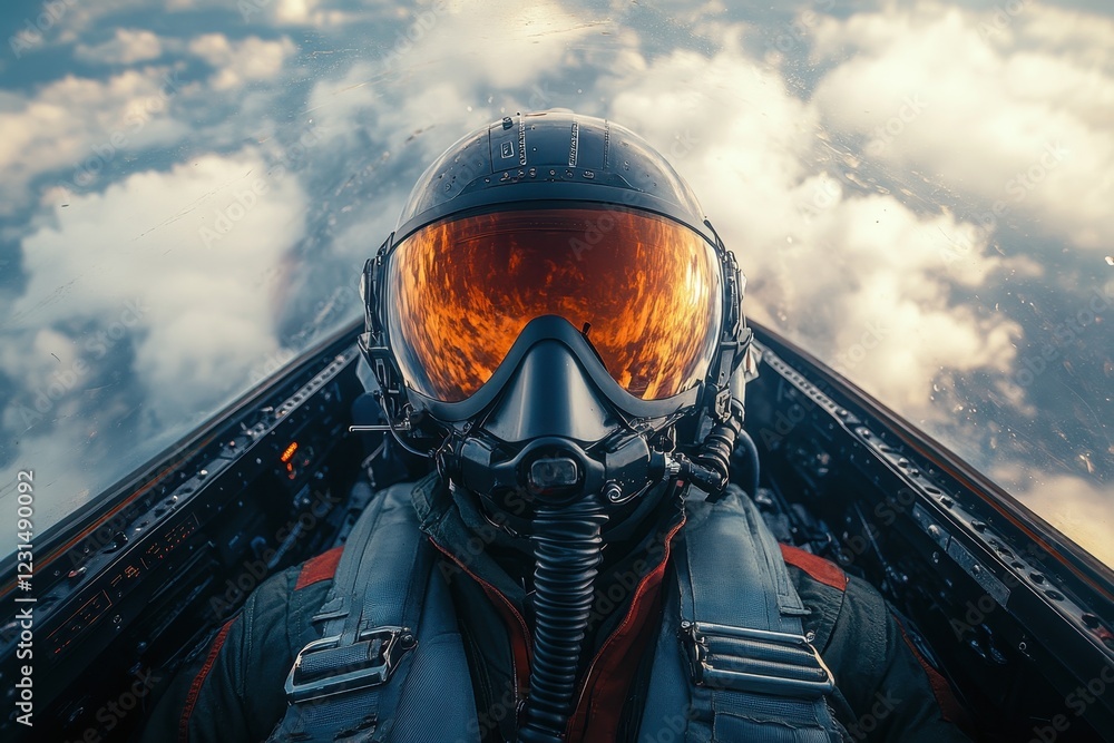 Pilot navigates advanced fighter jet high above the clouds during ...