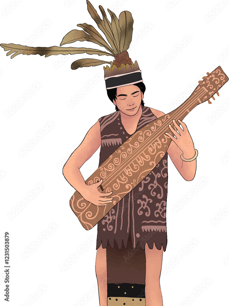 Stock-Illustration „A Dayak person from Kalimantan with a traditional ...