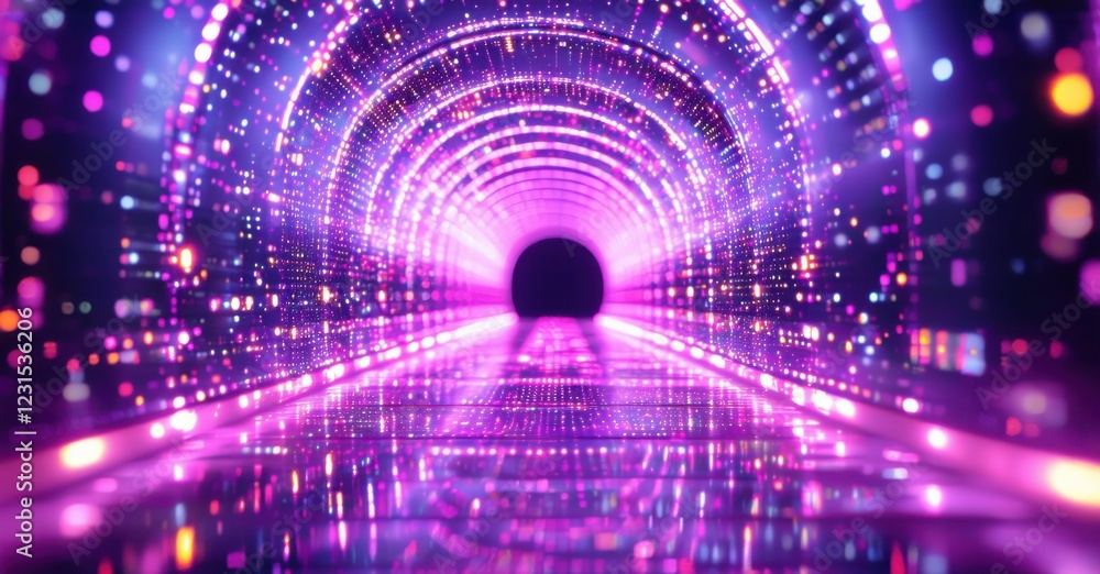 Digital tunnel of glowing product images stretches into infinity ...