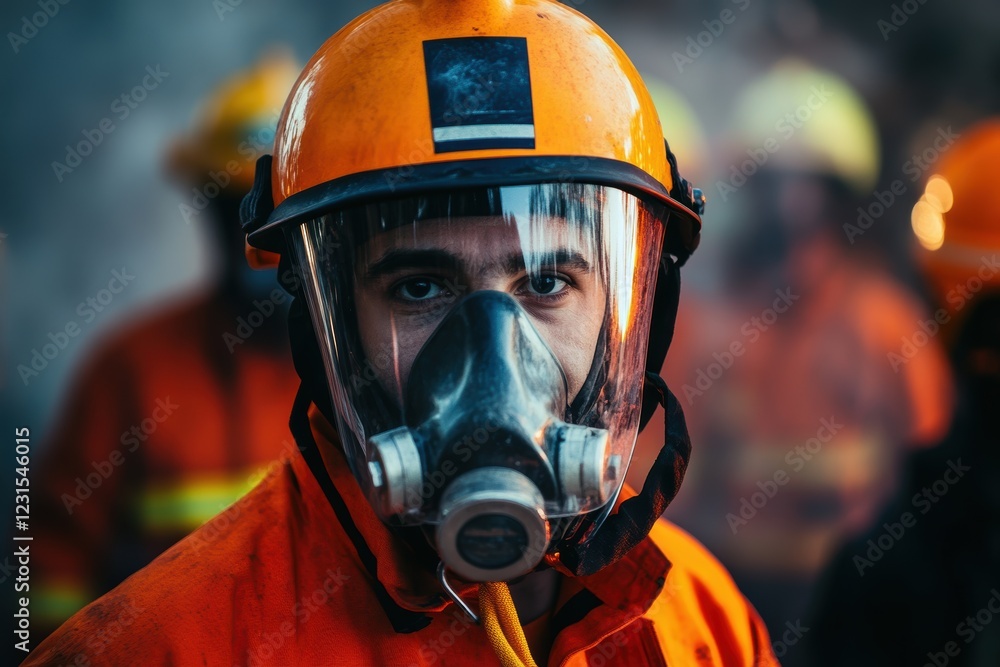 Firefighter in protective gear and helmet during emergency response ...