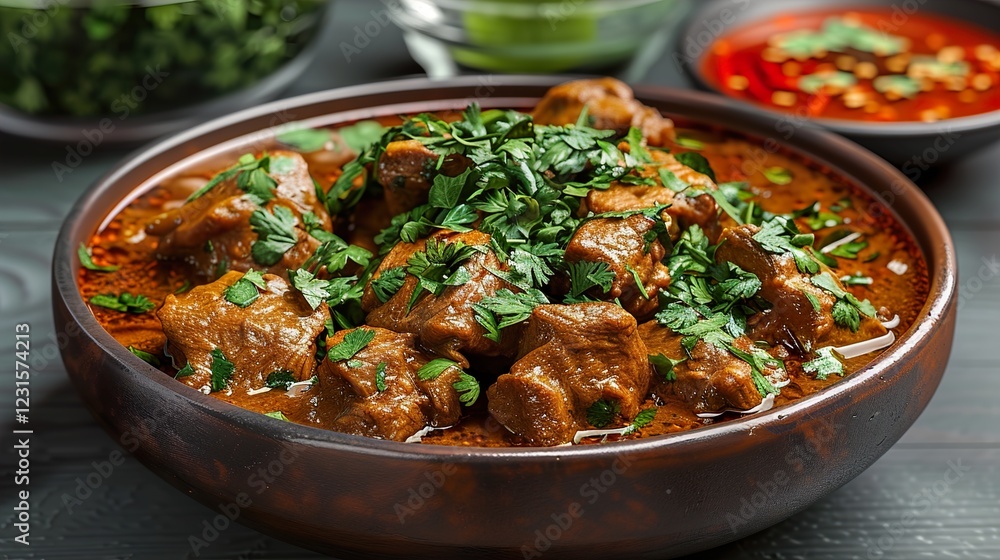 Mutton curry garnished with cilantro for Eid-ul-Azha in 4K HD 8K ...