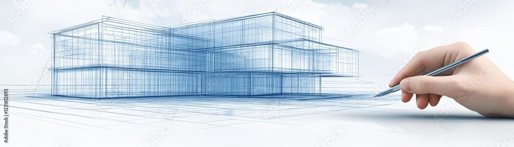 Architect's hand drawing detailed house plans on blueprint, design ...