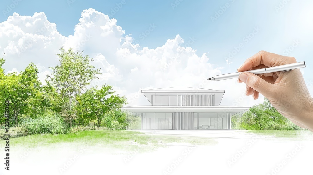 Creative architectural design, hand drawing a house plan with precision ...