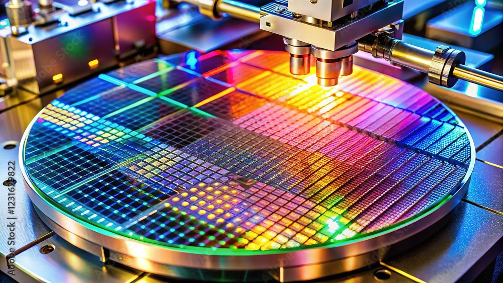 Semiconductor Manufacturing: Front View of Silicon Wafer in ...