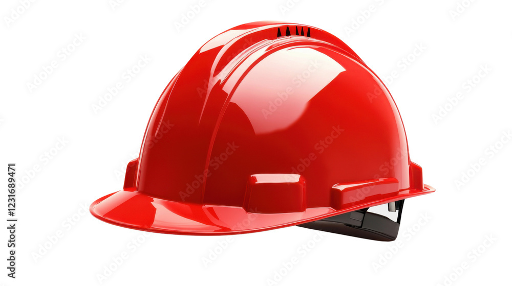 Red safety helmet protecting construction workers on transparent ...