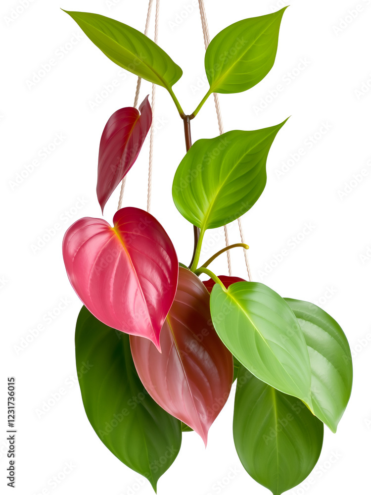 Set of a hanging plant, leaves of the Philodendron pathos family ...