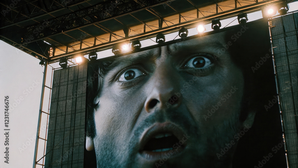 actor face on stage, deep emotion, surprised expression, dramatic ...