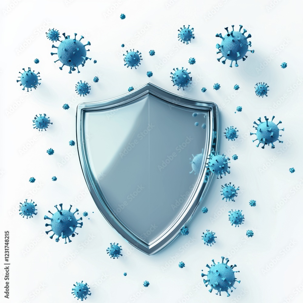 n antimicrobial surface with tiny blue shield particles repelling germs ...