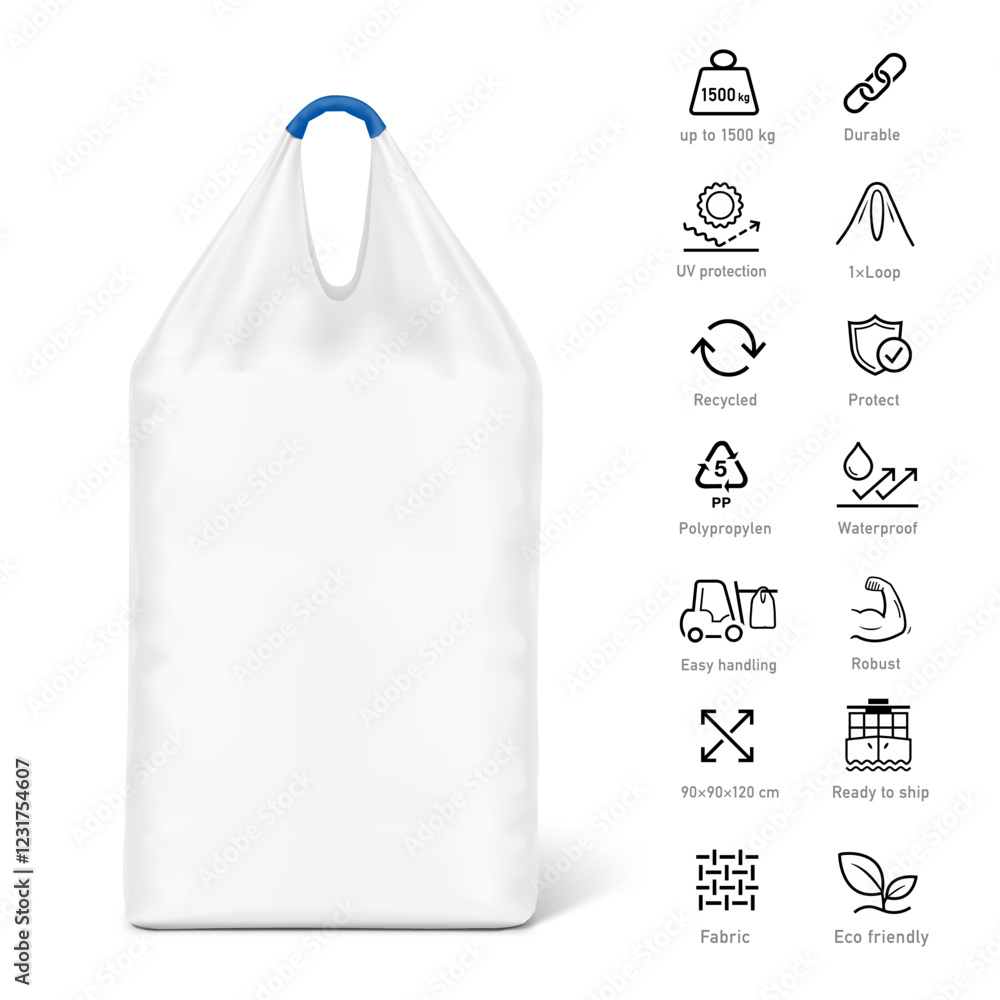 Flexible one loop big bag mockup with set icons. High realistic. Vector ...