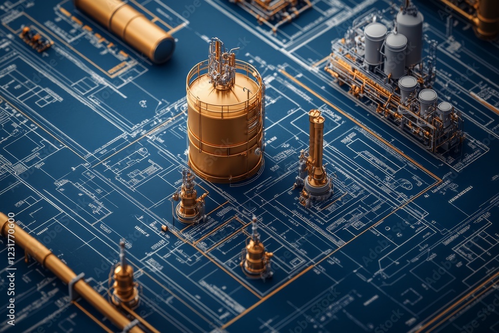Detailed industrial blueprint showcasing oil and gas processing ...