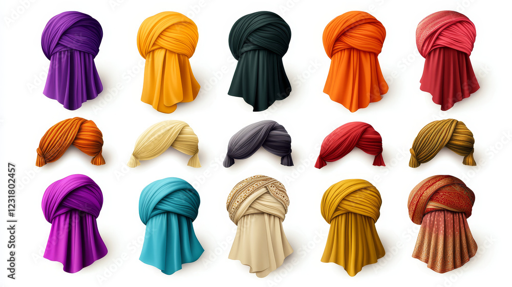 Turbans, indian and arab headdress for man and woman. Vector realistic ...