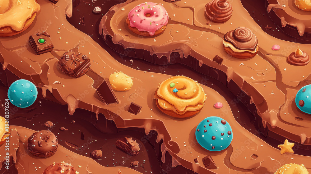 Candy space game level map ui illustration vector. Chocolate background ...