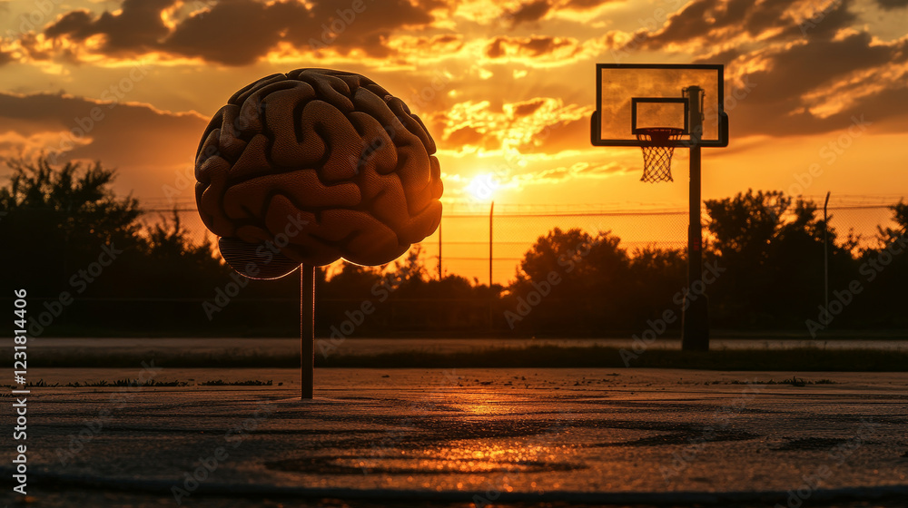 Train your brain banner with cute character with sport ball. Vector ...