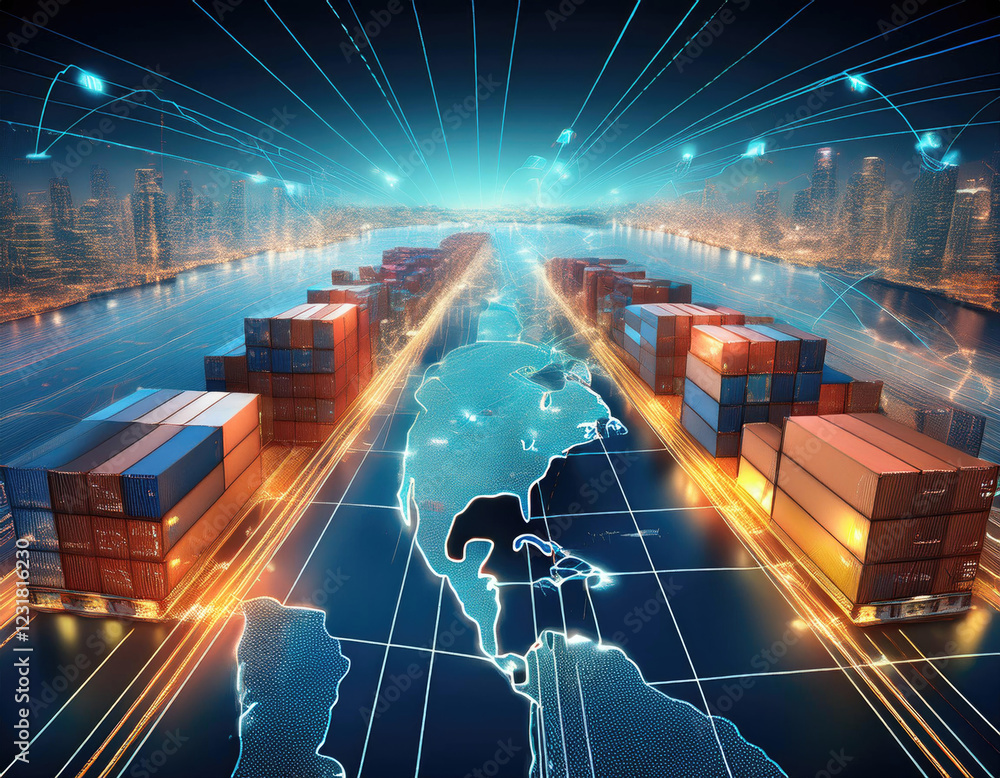 Ilustración de Stock Interactive map of cargo movements powered by AI ...