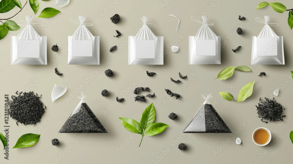 Tea bags mockup. Realistic disposable beverage infuser bags and ...