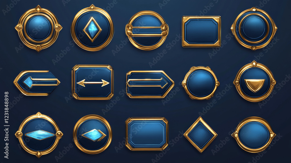 Blue ui vector button animation for game interface cartoon set. Hover ...