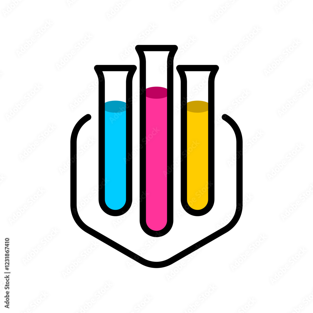 Test tubes chemical logo. Three colorful test tubes with liquid ...