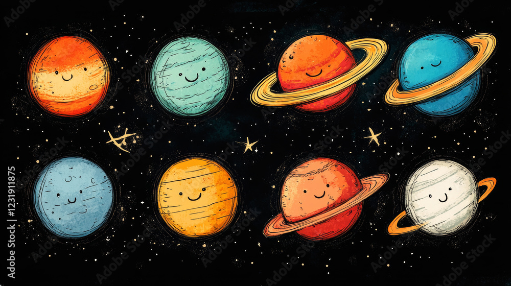 Solar system cartoon vector set. Planets of solar system isolated on ...