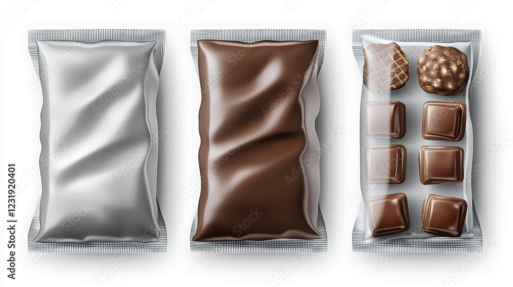 Candy foil package mockup. Realistic 3d vector illustration set of ...