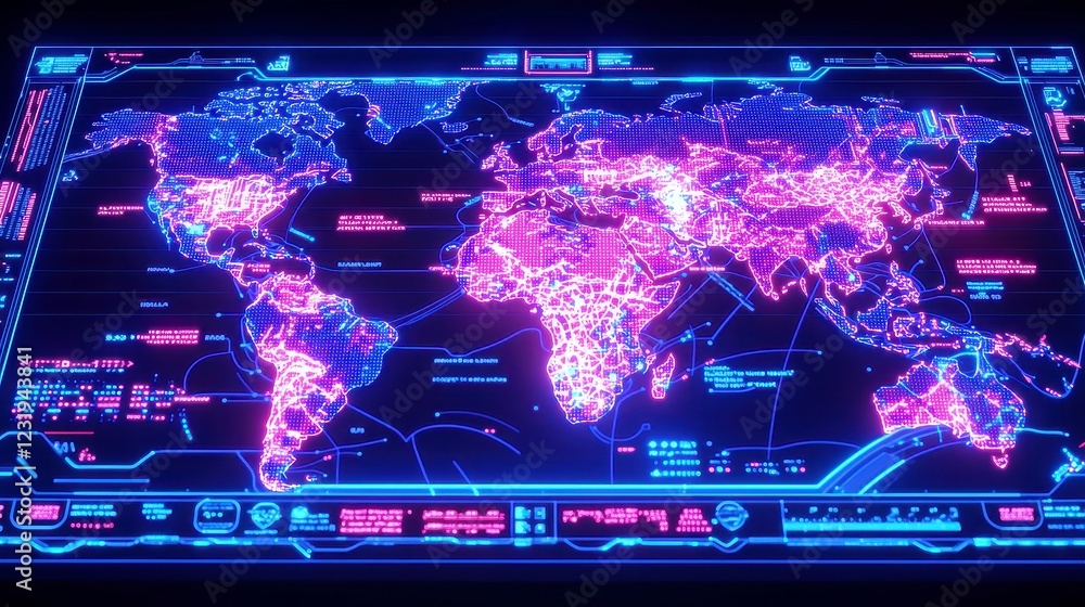Cyber Warfare Simulation Map, an intricate layout showcasing digital ...