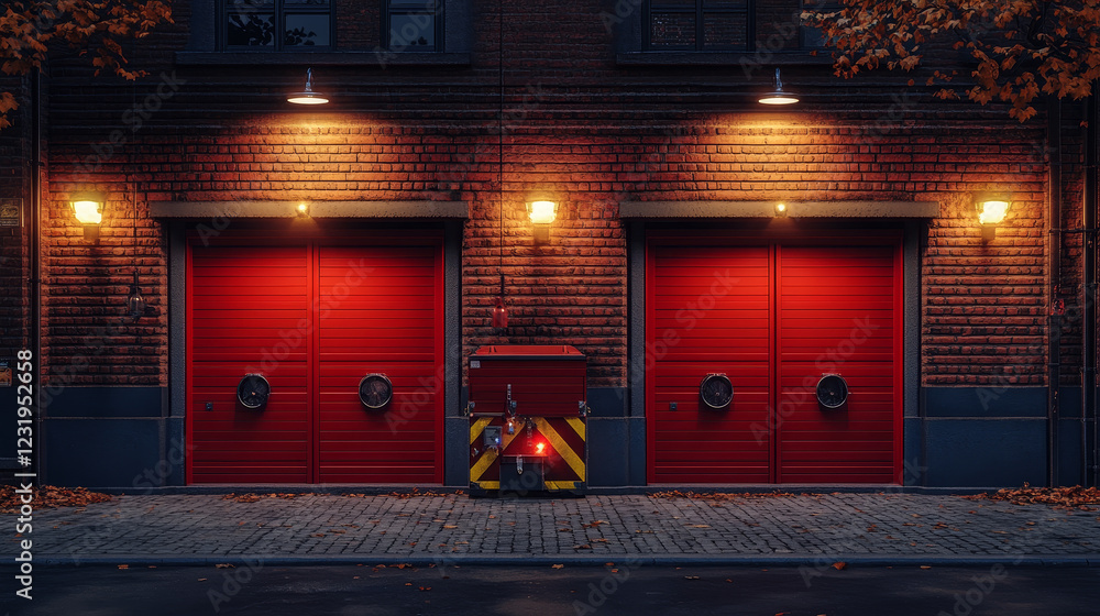 Fire station garage doors with signaling, gates box for truck ...