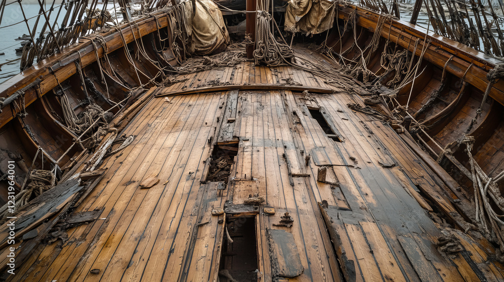 Ilustración de Stock Old broken abandoned sailboat with hole in wood ...
