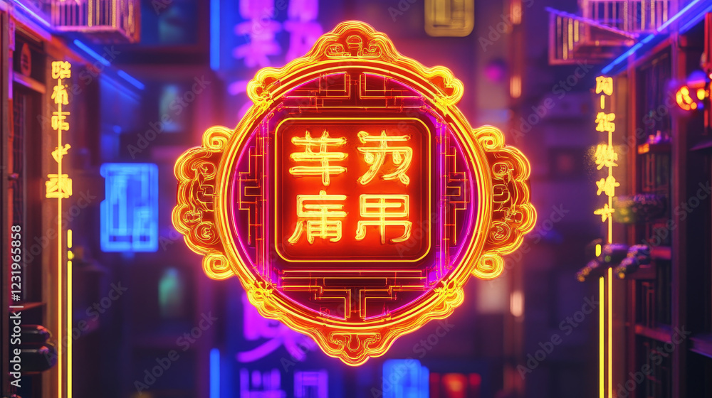 Stock-Illustration „Neon Chinese sign board with hieroglyph for button ...