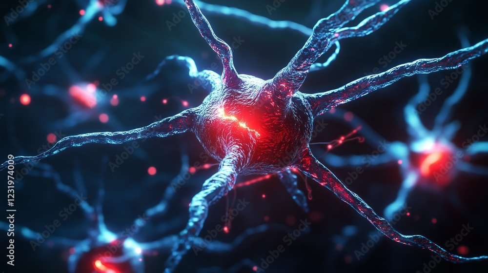 Close-up of Neurons and Synapses Firing in a Dynamic Neural Network, Viral infection concept ...
