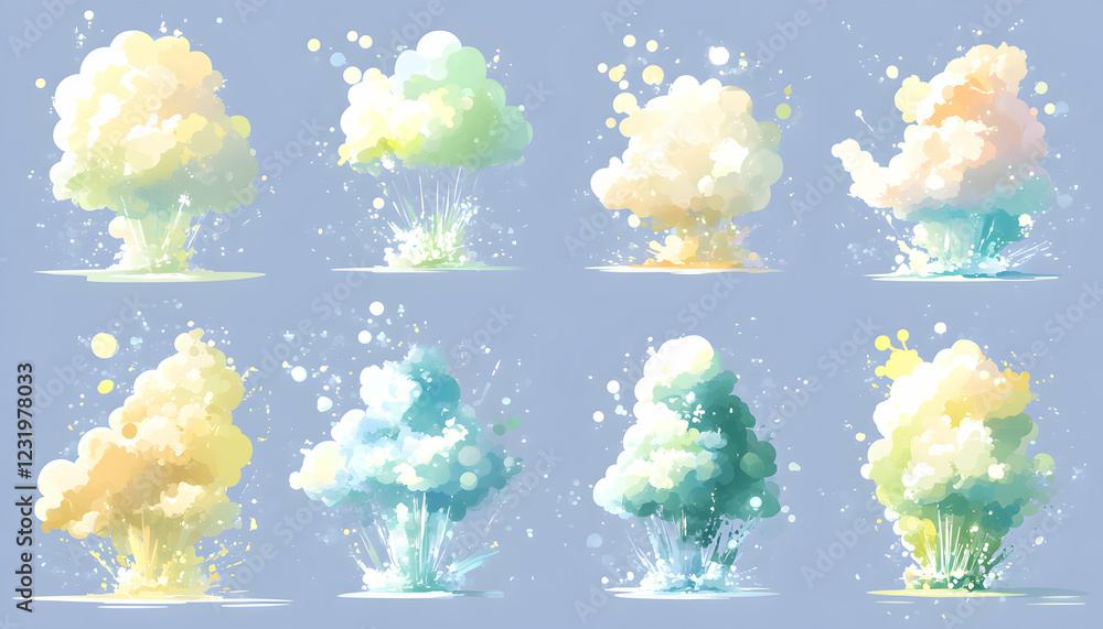 Colorful cloud bursts, water splashes, animation spritesheet, game ...