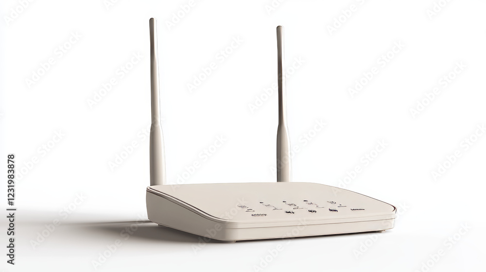 Wifi router front and side view mockup, blank home device with antennas ...