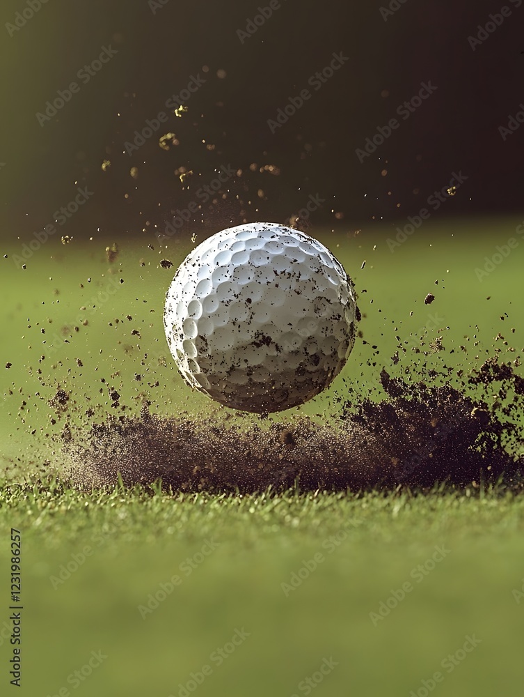 Golf Ball Bouncing on Hard Surface with Dirt and Grass Scattering Stock ...