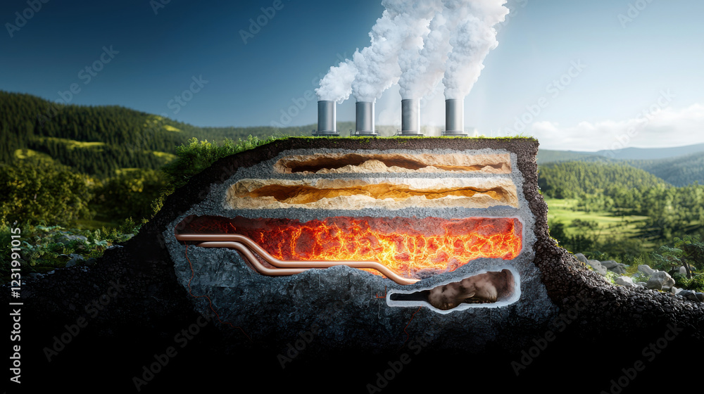 Geothermal Energy Concept. A geothermal energy cross-section shows ...