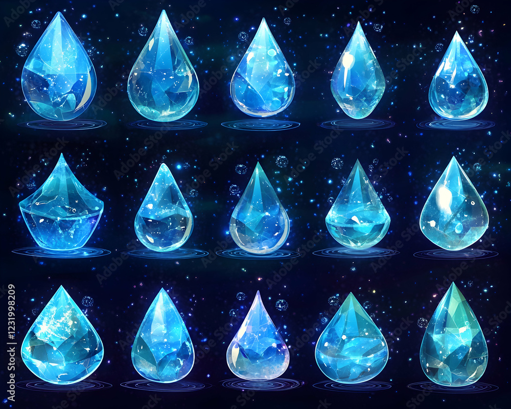 Sparkling water drop animation spritesheet; game design, UI asset Stock ...